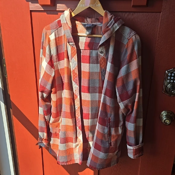 Outdoor Research | Tops | Plaid Hooded Jacket Red And Orange | Poshmark